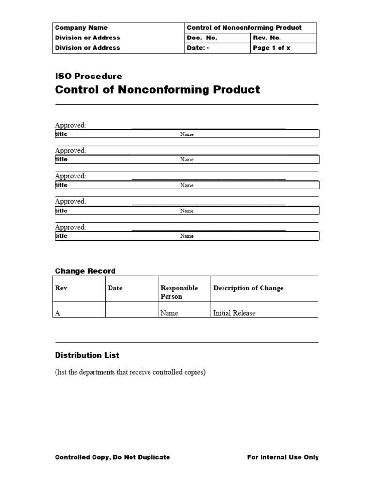 Control of Nonconforming Product: ISO Procedure | PDF | Business | Business Process