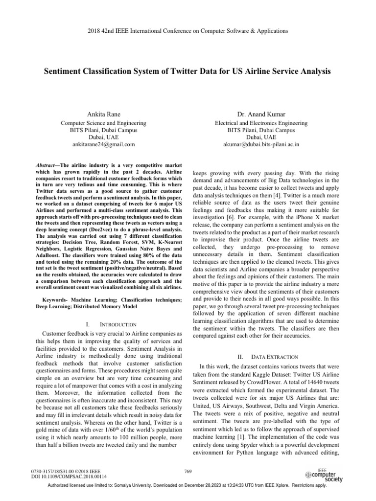 Sentiment Classification System of Twitter Data For US Airline Service Analysis | PDF ...