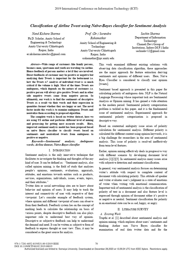 Classification of Airline Tweet Using Nave-Bayes Classifier For Sentiment Analysis | PDF ...