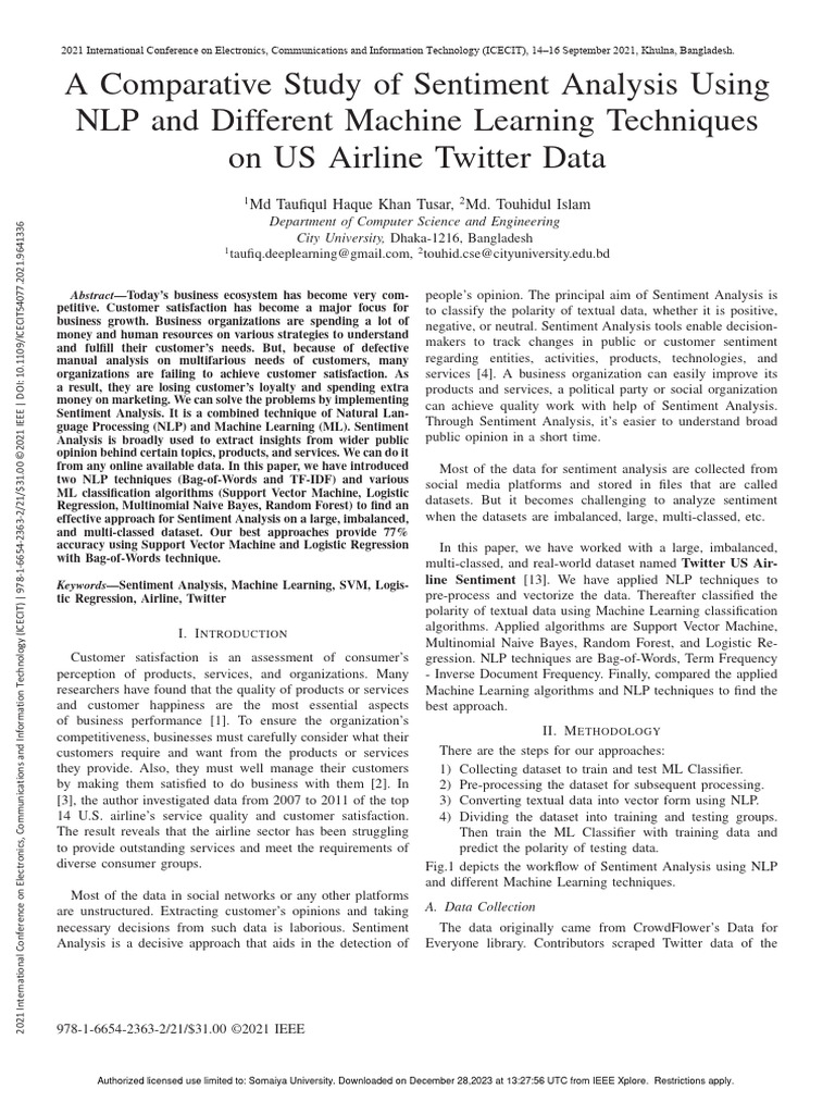 A Comparative Study of Sentiment Analysis Using NLP and Different Machine Learning Techniques On ...