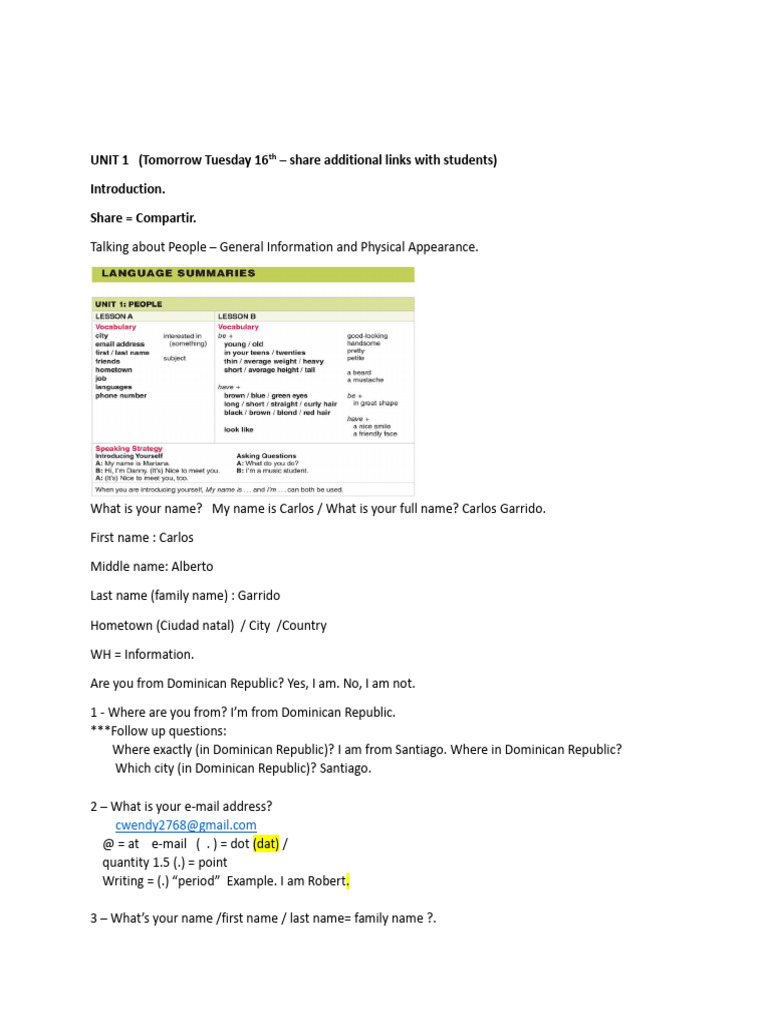 Units 1-3: English Class | Download Free PDF | Noun | Grammatical Number