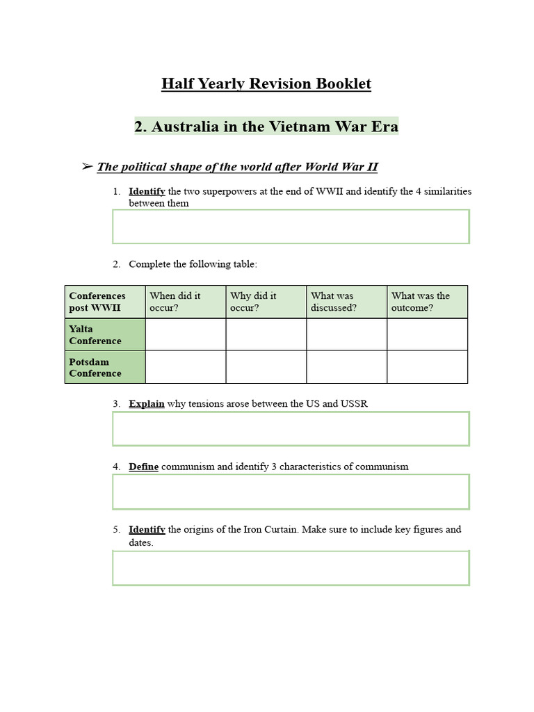 Australia in The Vietnam War Era Study Booklet | PDF