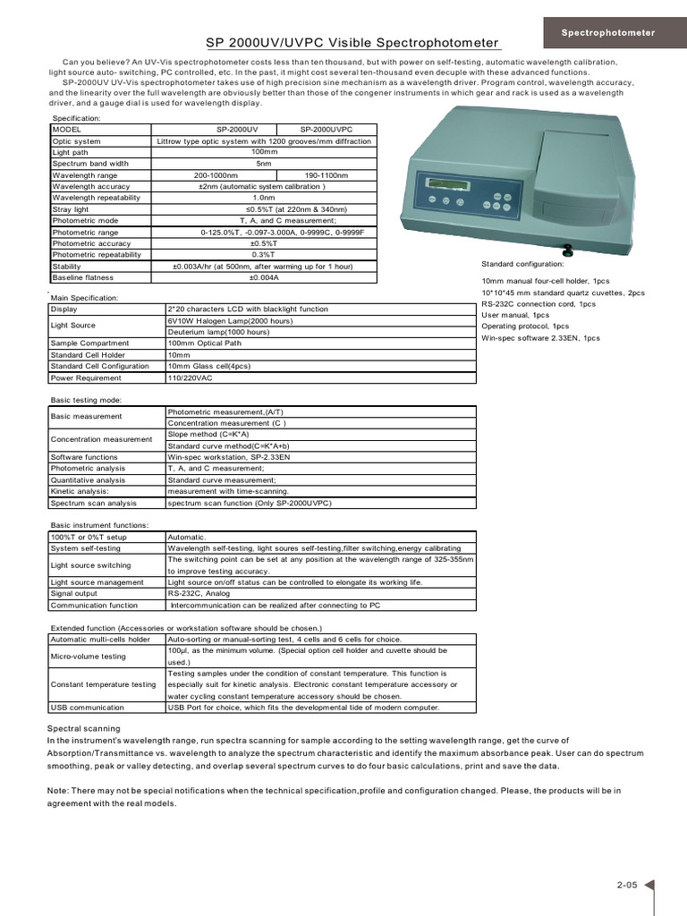 SP 2000UV UVPC Brochure | PDF | Spectrophotometry | Ultraviolet–Visible ...