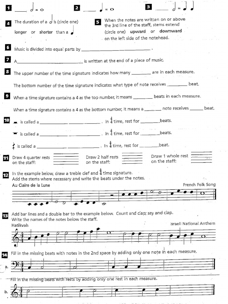 Worksheet - Note and Rest Values | PDF