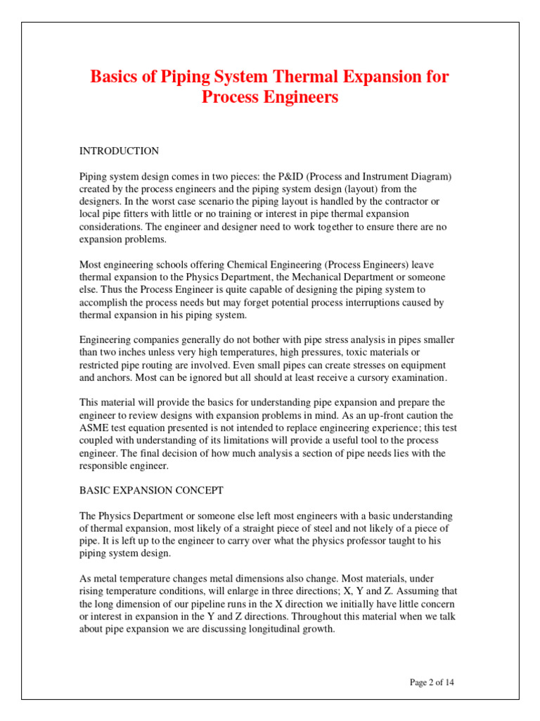 Basics of Piping System Thermal Expansion For Process Eng | PDF ...
