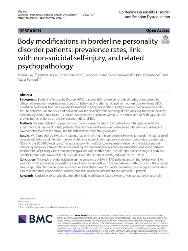 Body Modifications in Borderline Personality Disorder Patients ...