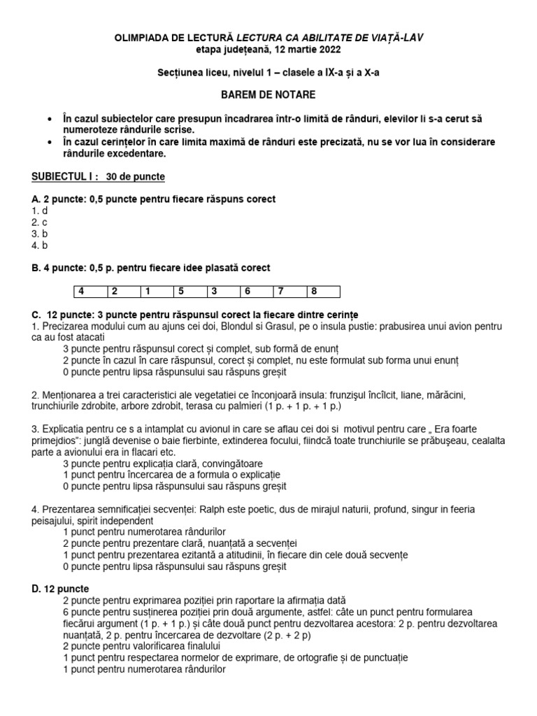 Barem Olav 2022 Judet 9-10 | PDF