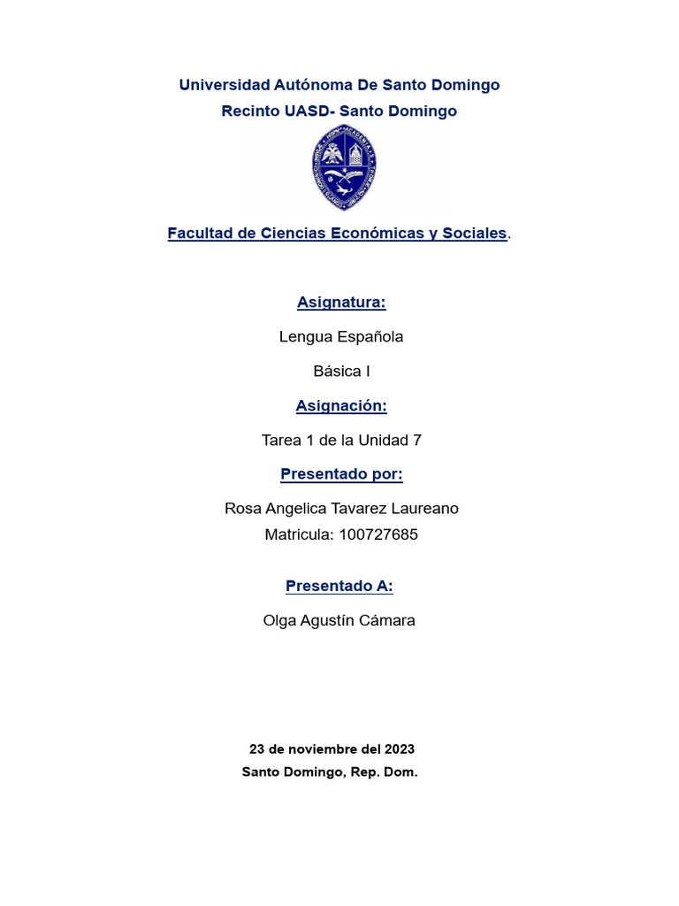 Tarea 1 Unidad 7, Letra I | PDF