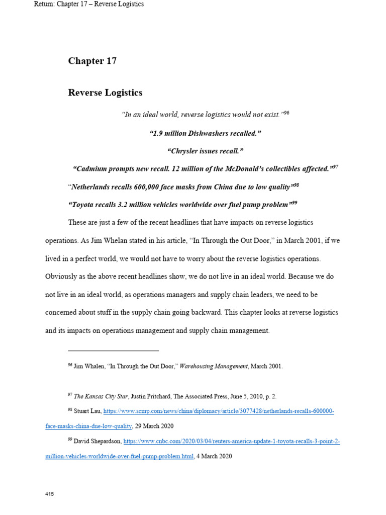 Chapter17 Reverse Logistics | PDF