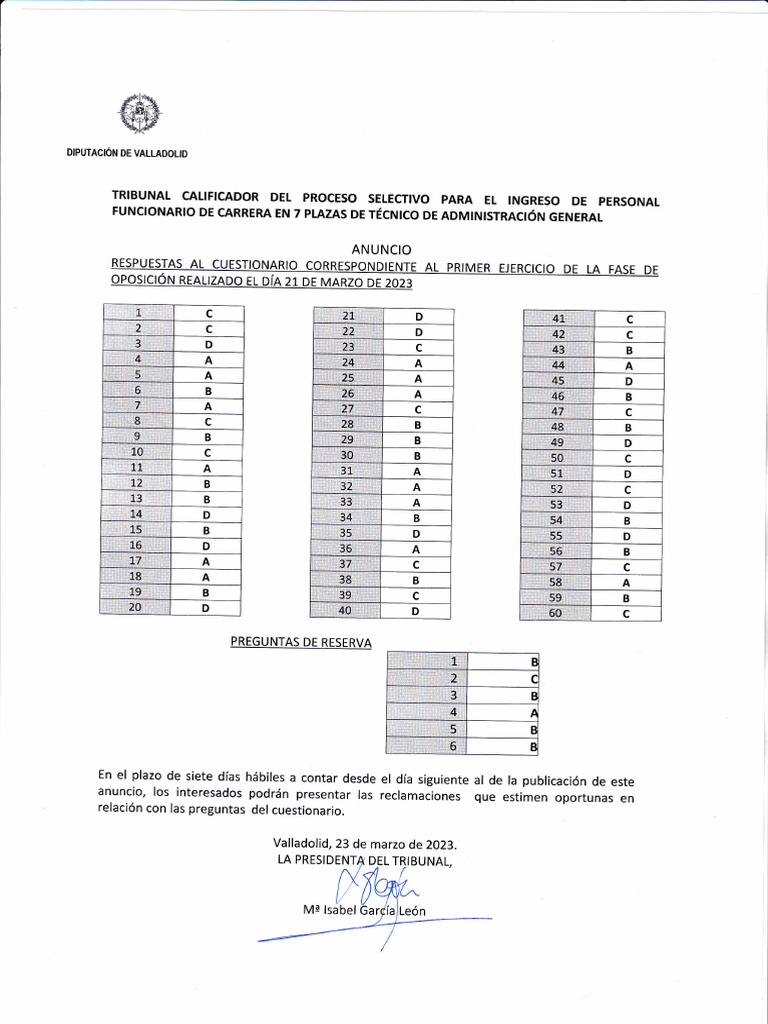 Plantilla de Respuestas Primer Ejercicio Técnico de Administración ... Plantilla de Respuestas Primer Ejercicio Técnico de Administración ...
