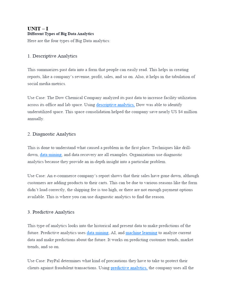 Big Data Analytics - Unit 1 | PDF | Big Data | Analytics