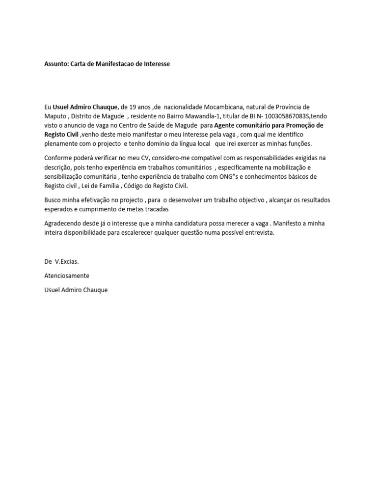 Carta de Manifestacao de Interesse | PDF Carta de Manifestacao de Interesse | PDF