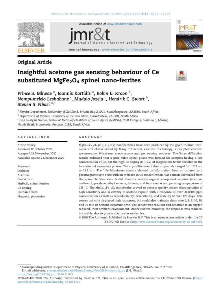 Insightful Acetone Gas Sensing Behaviour of Ce Sub | PDF | Volatile ...