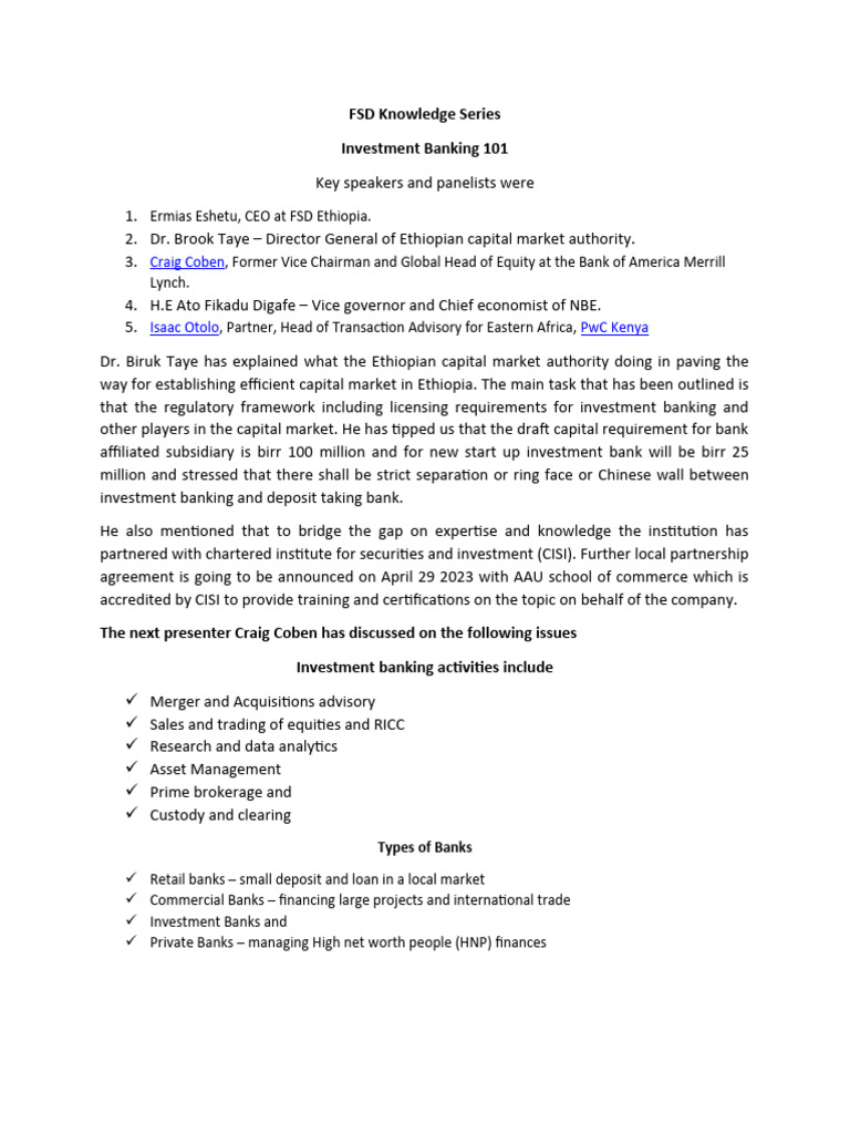 Key Notes From FSD Knowledge Series | PDF | Investment Banking | Banks