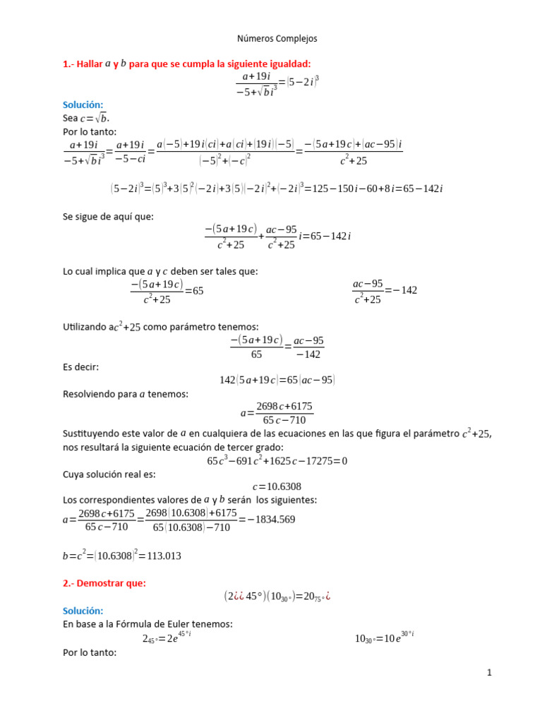 Números Complejos | PDF | Ecuaciones | Análisis complejo