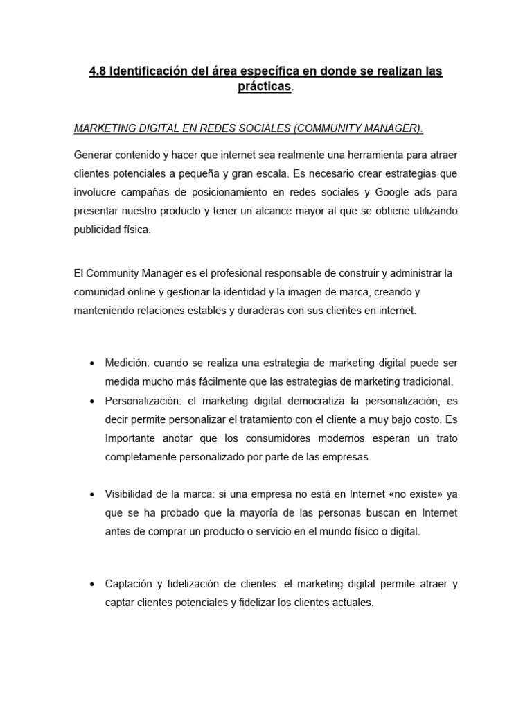 Identificación Del Área Específica en Donde Se Realizan Las Prácticas ...