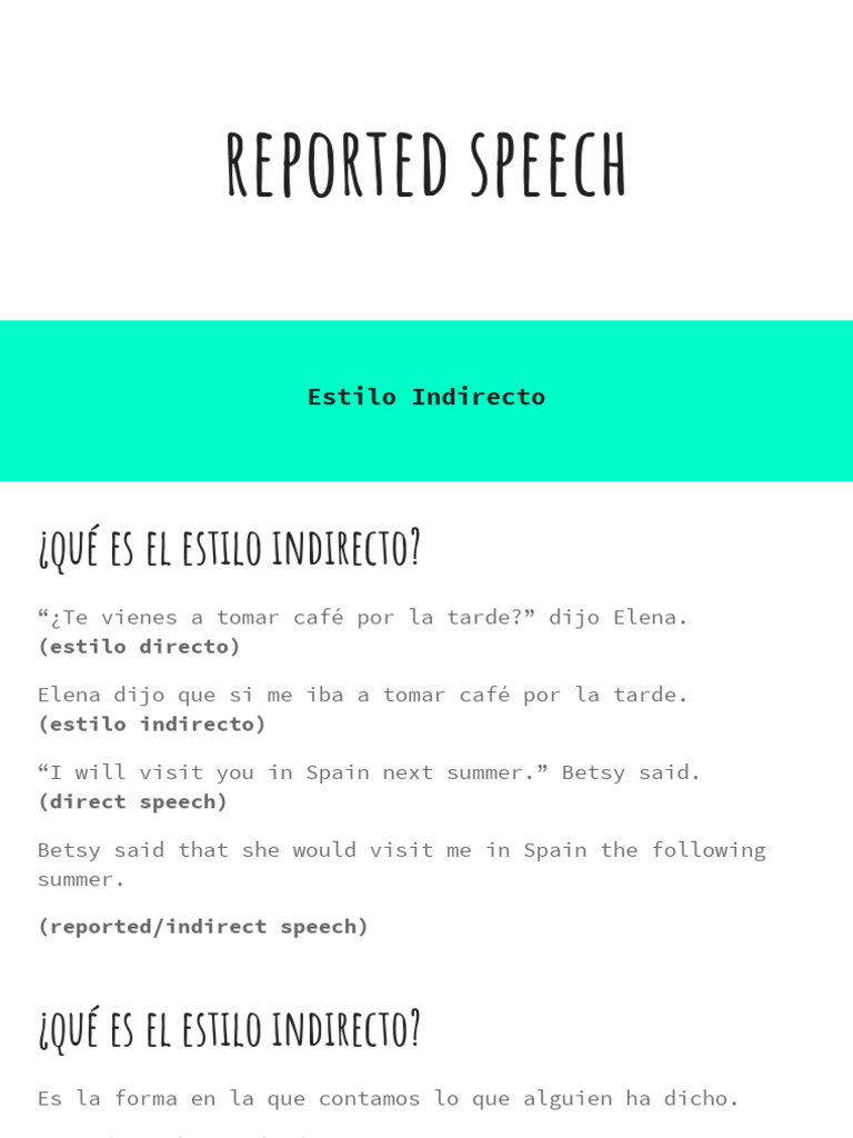 reported speech | PDF | Asunto (gramática) | Oración (Lingüística)