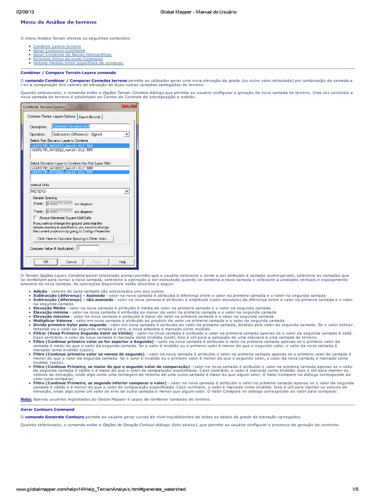 Global Mapper - Manual Do Usuário - Analise Terreno | PDF | Bacia hidrográfica | Algoritmos