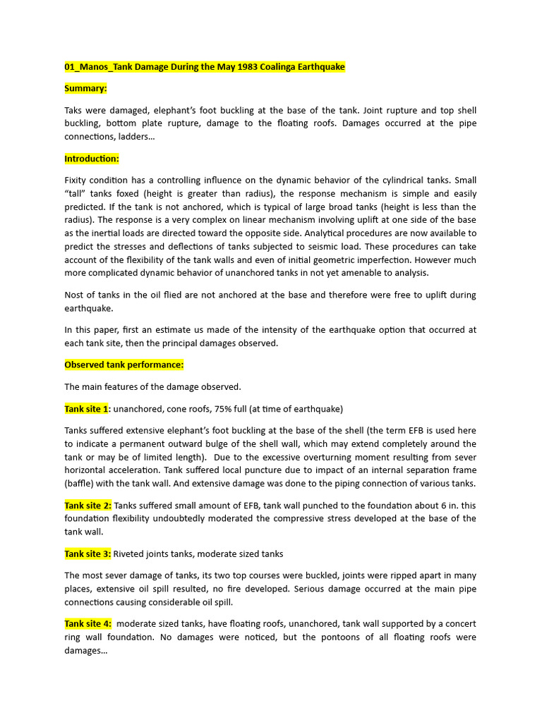 01_Manos_Tank Damage During the May 1983 Coalinga Earthquake | PDF ...