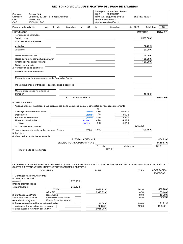 Recibo de Salario de Laura Déniz | PDF | Salario | Economias