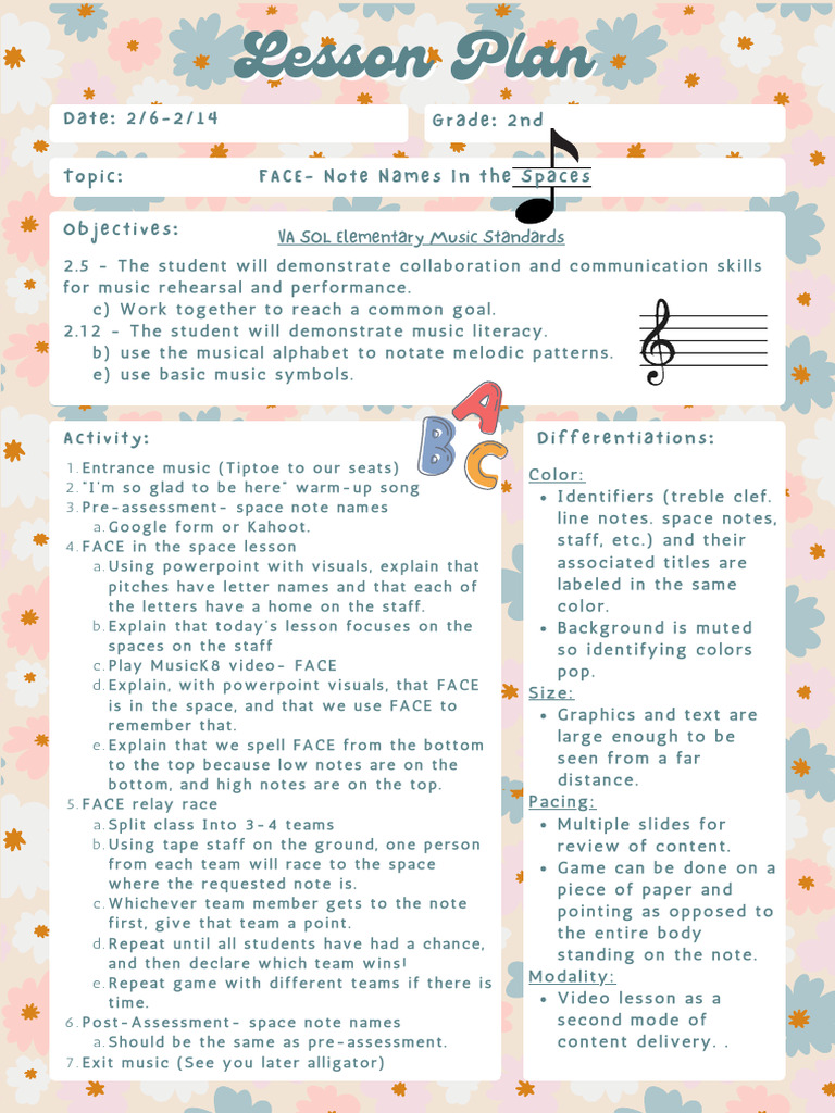 2 Grade FACE Lesson Plan | Download Free PDF | Musical Notation | Human ...