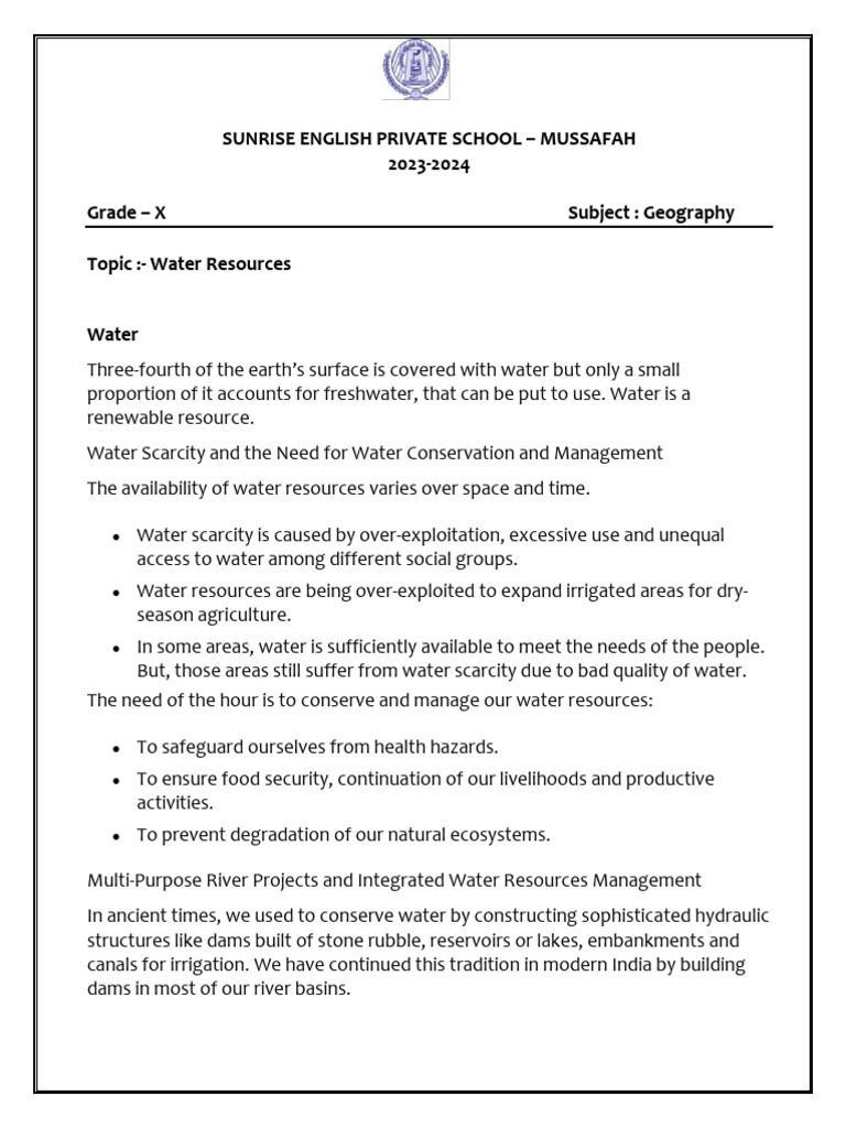 Water Resources - Notes | PDF | Water Resources | Water