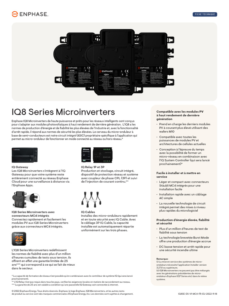 Fiche technique des micro-onduleurs IQ8 | PDF