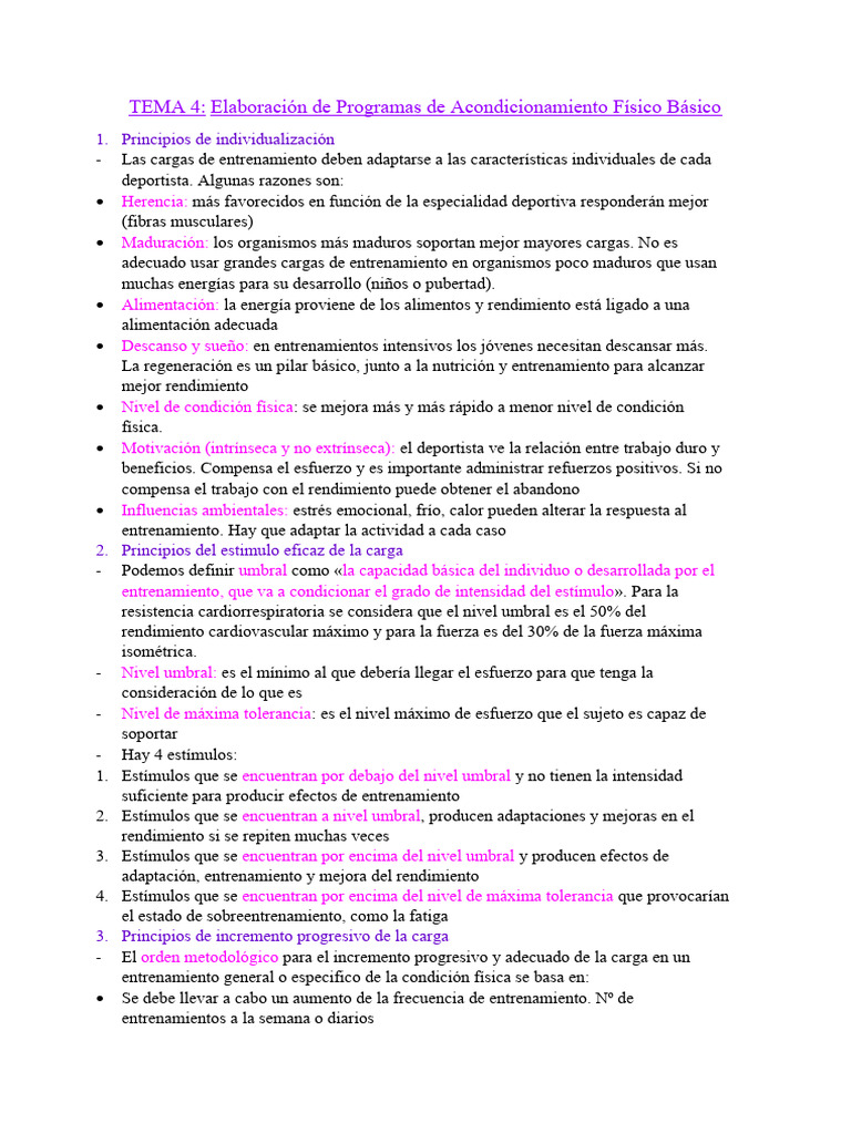 TEMA 4 Elaboración de Programas de Acondicionamiento Físico Básico | PDF