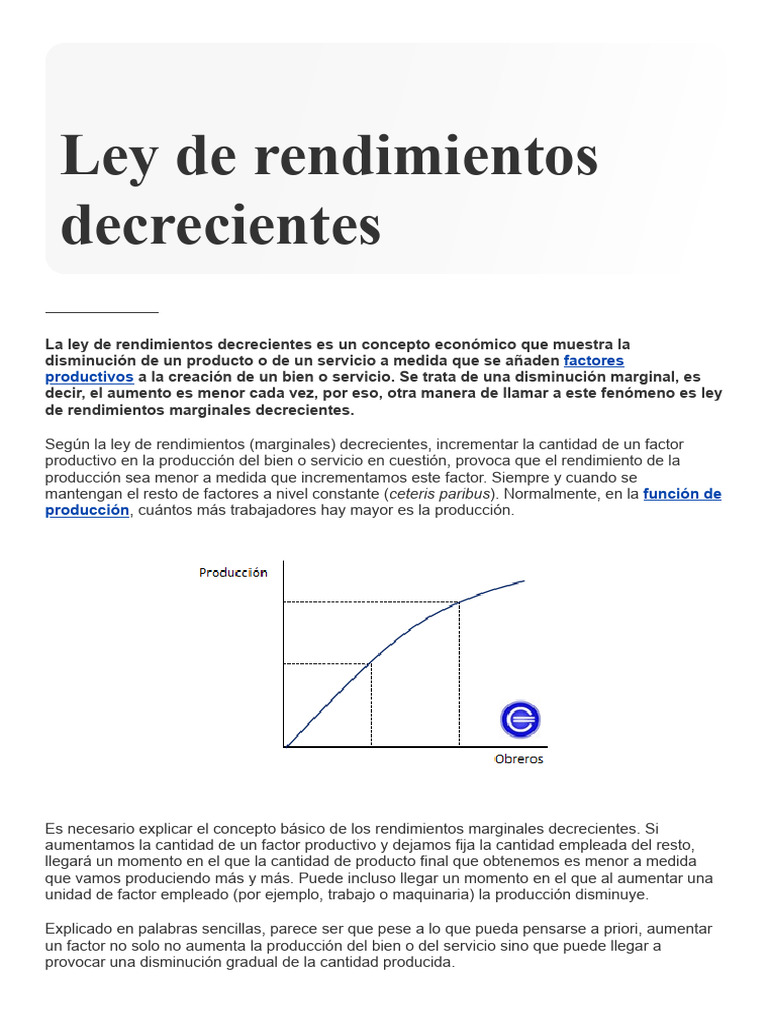 Ley De Rendimientos Decrecientes Definición Qué Es Y Concepto Pdf