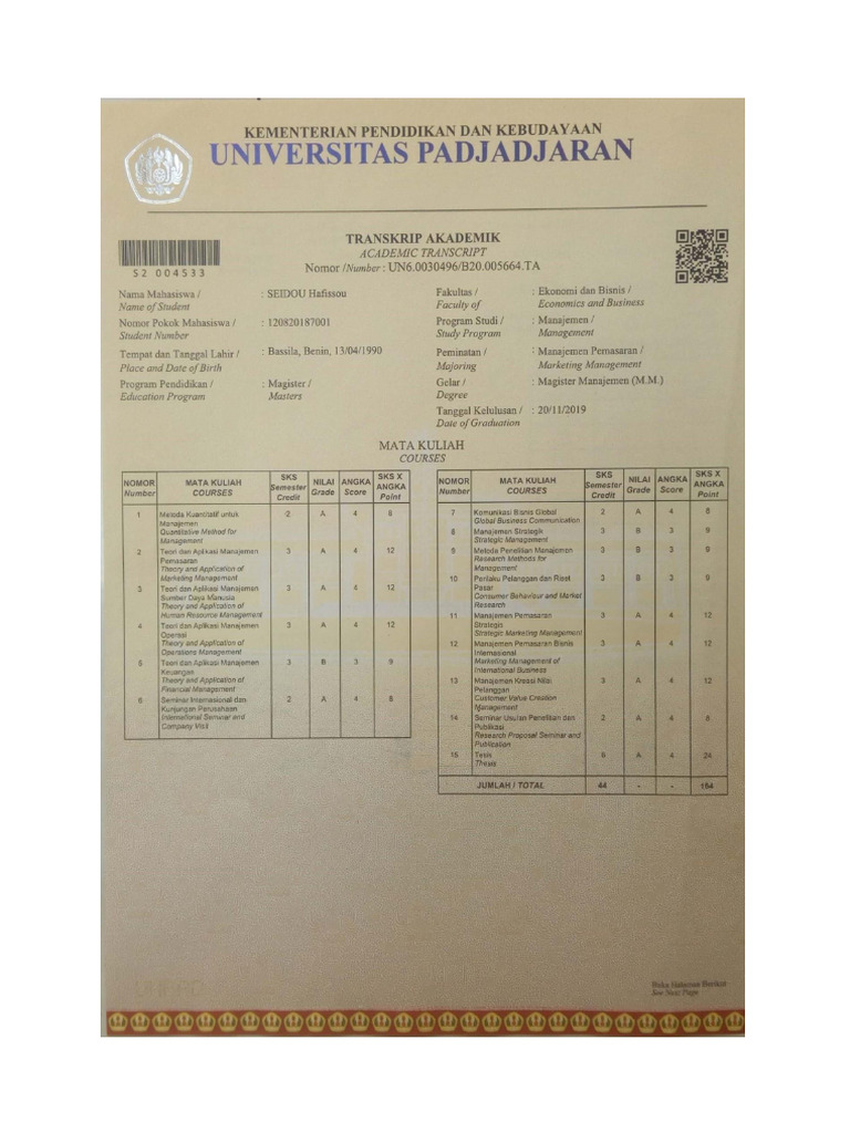 Transcript Master's Degree | PDF