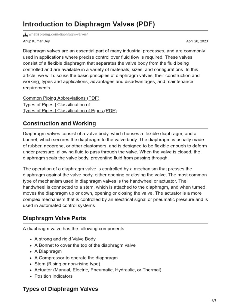 Diaphragm Valves: Types & Applications | PDF | Valve | Corrosion