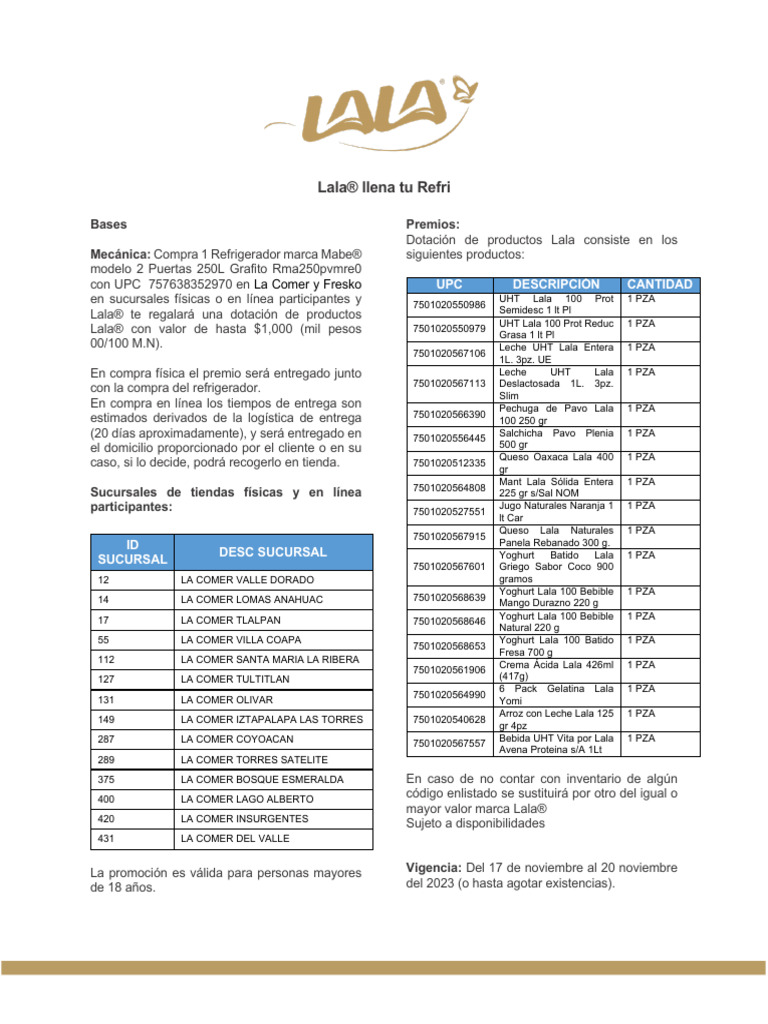 Terminos y Condiciones Promo Lala Te Llena Tu Refri | PDF | Alimentos