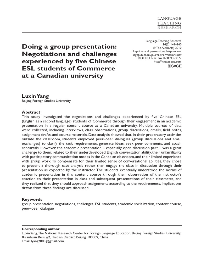 Challenges of ESL Students in Group Presentations | PDF | English As A ...