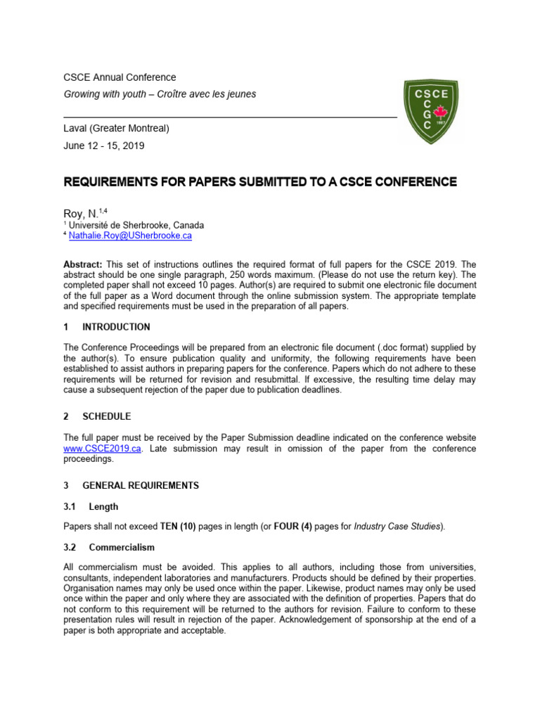 CSCE Conference PaperTemplate2019 | PDF | Arial | Typefaces