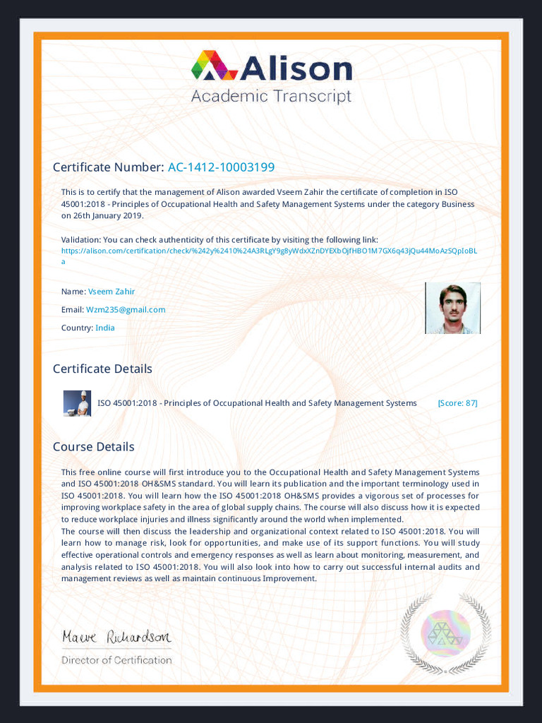 Alison Transcript 1412 10003199 | PDF