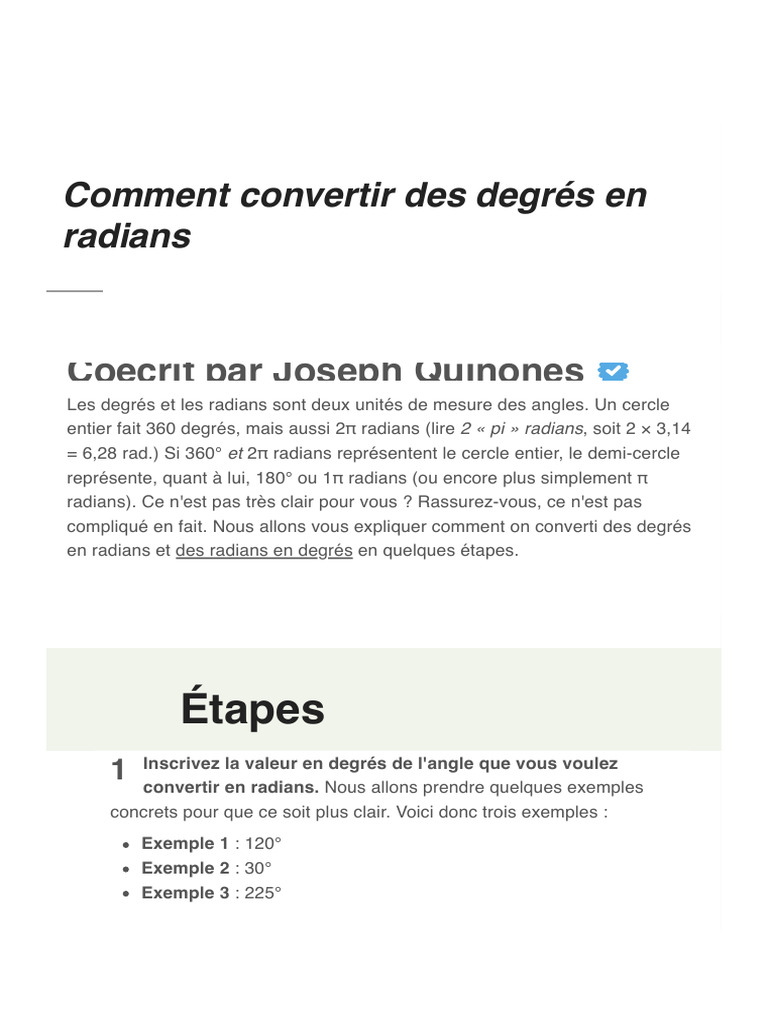 Conversion Degrés en Radians Simplifiée | PDF | Pi | Mathématiques