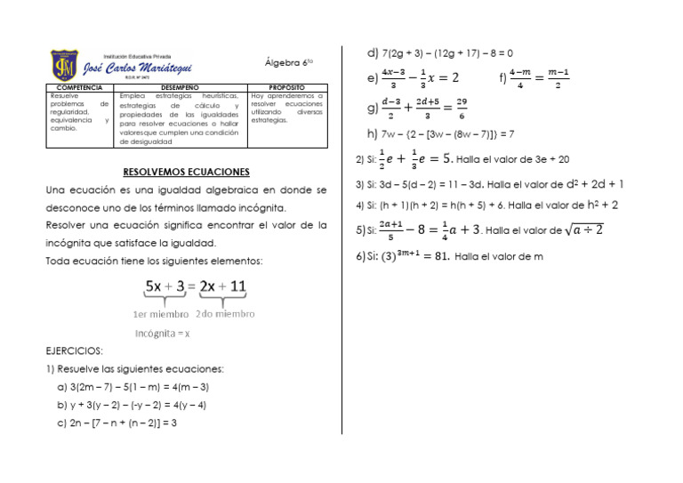 Ecuaciones 6to Grado | PDF | Ecuaciones | Matemáticas