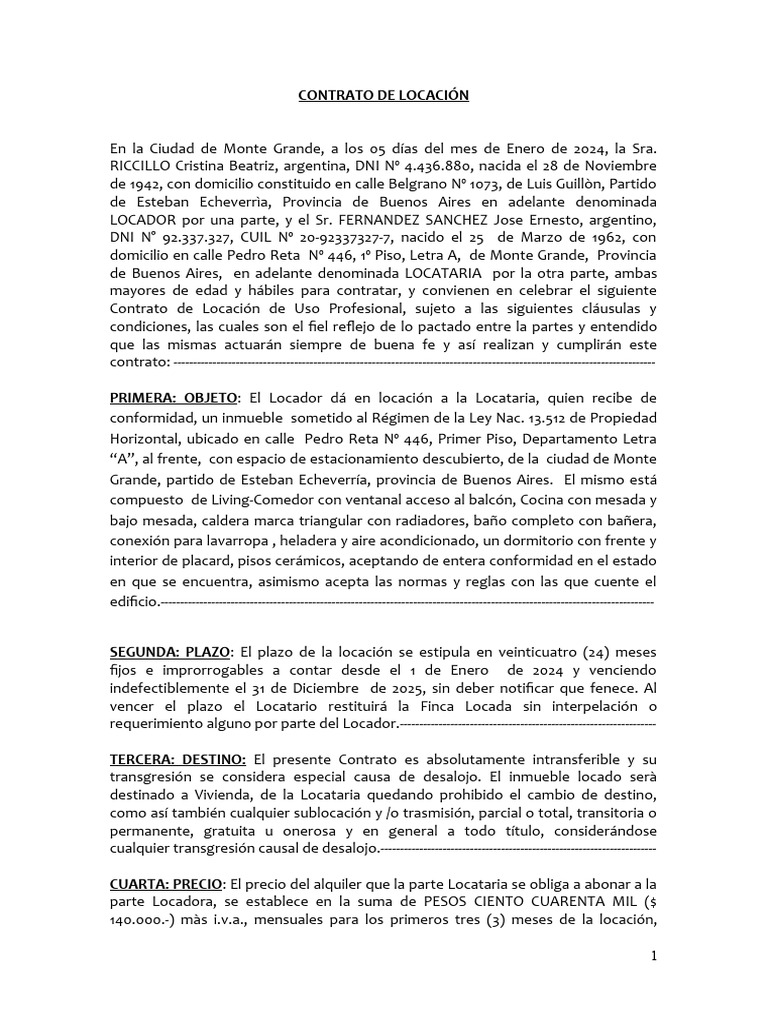 Contrato de Locación 2023 Riccillo-Ernesto | PDF | Daños y perjuicios ...