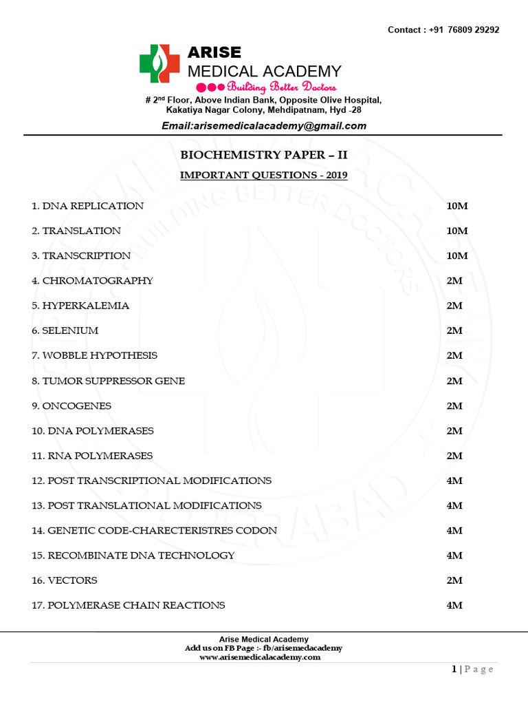 Biochemistry Paper - II | PDF