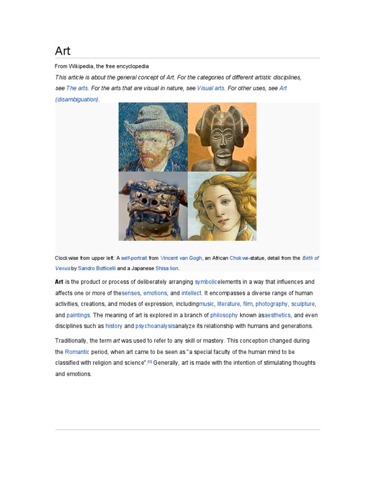 This Article Is About The General Concept of Art. For The Categories of ...