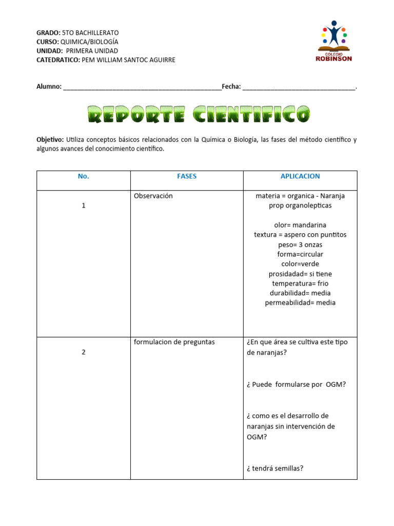 Hoja de Reporte Cientifico | Descargar gratis PDF | Naranja) | Agrios