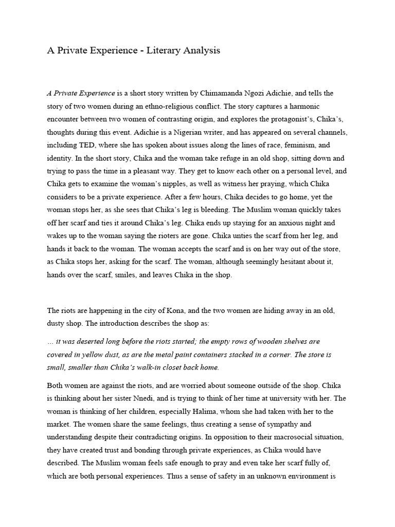 A Private Experience - Literary Analysis | PDF | Experience
