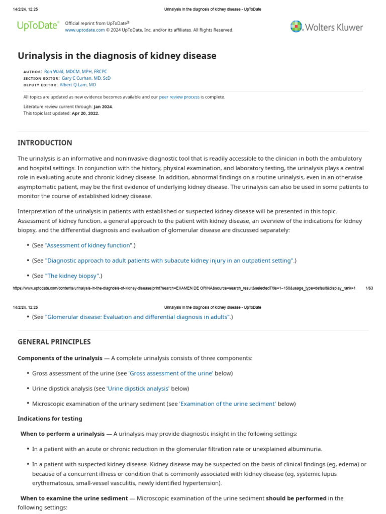 Urinalysis in The Diagnosis of Kidney Disease | PDF | Kidney | Urine