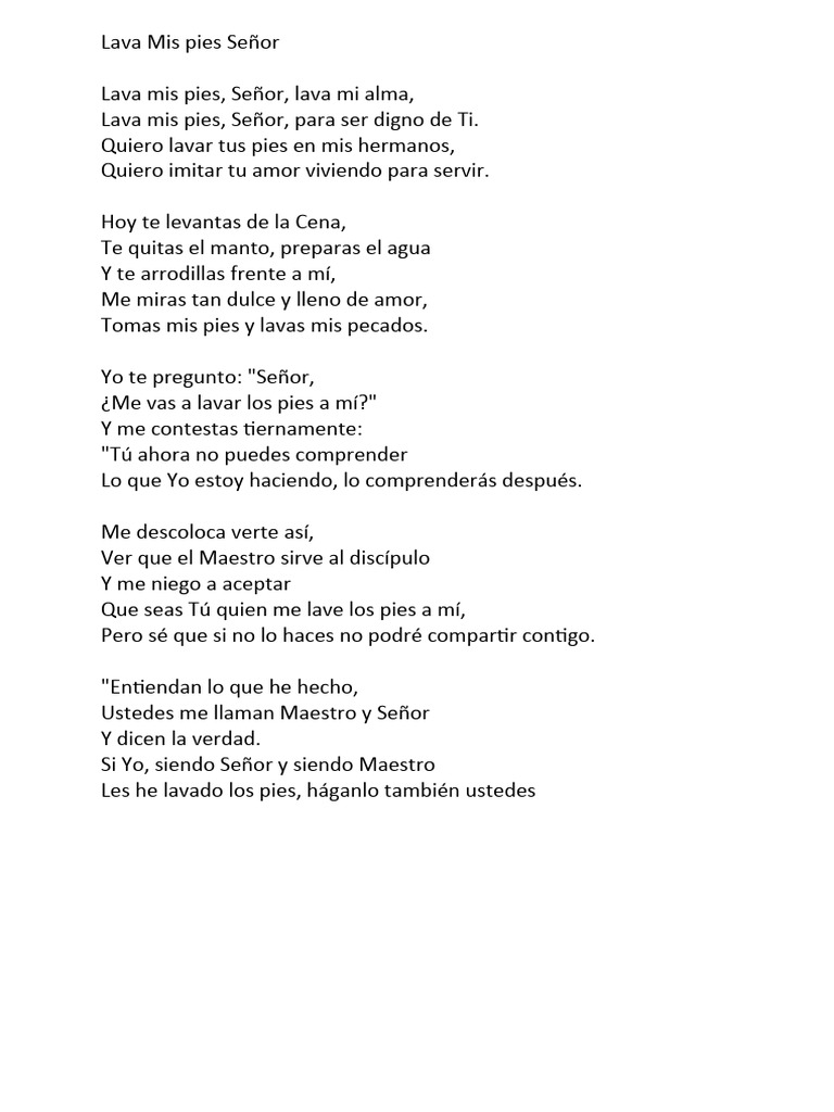 Lava Mis Pies, Señor: Letra y Mensaje | PDF | Cocina, comidas y vino
