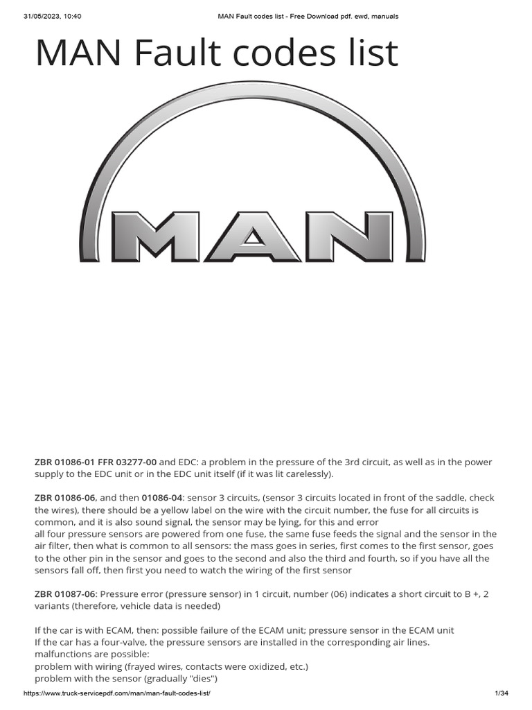 MAN Fault Codes List - Free Download Pdf. Ewd, Manuals | PDF | Electrical Connector | Manual ...