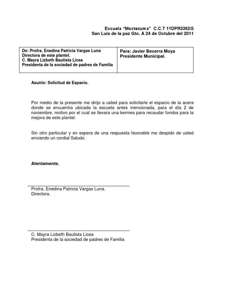 Oficio Solicitud de Espacio