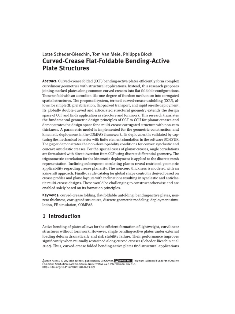 Curved-Crease Flat-Foldable Bending-Active Plate Structures | PDF | Curvature | Geometry