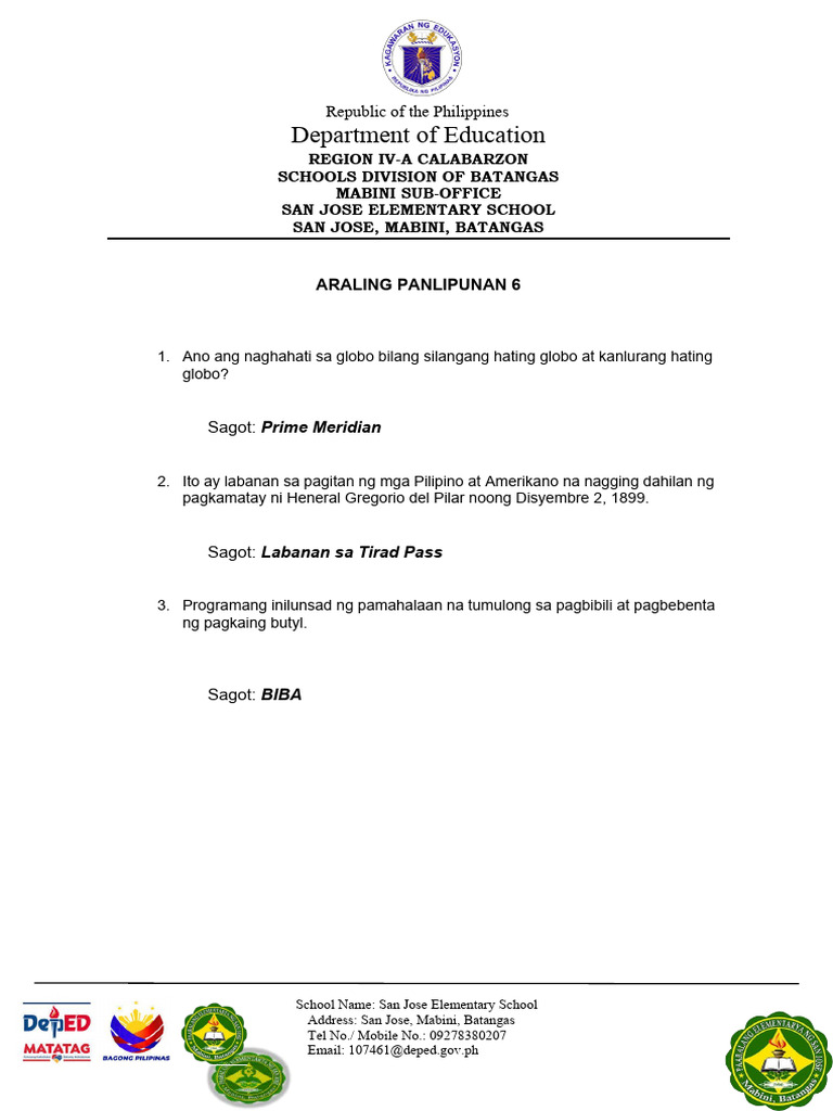 Ap Quiz-Grade 6 | PDF