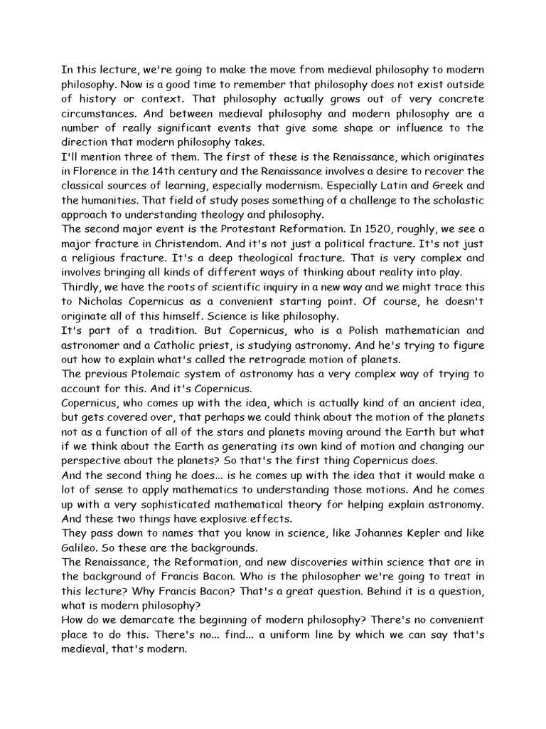 Lecture - 9, Bacon The Emergence of Modern Philosophy - Timestamped ...