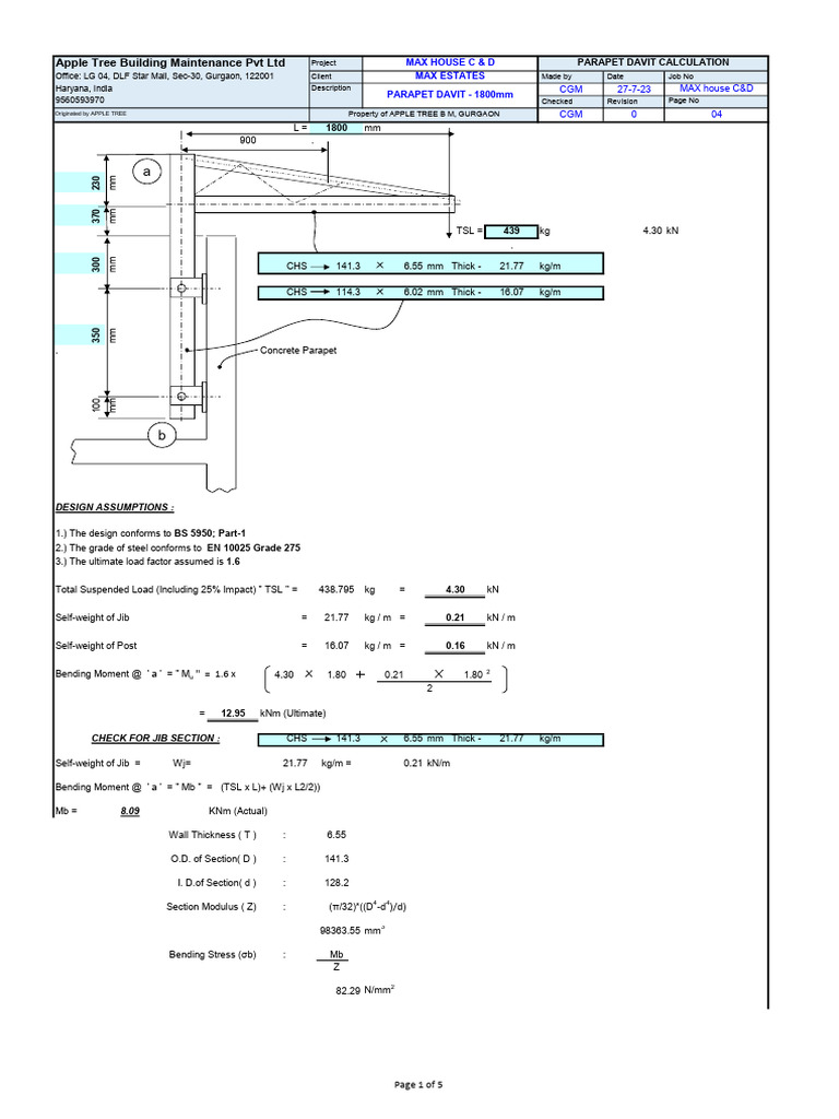 Parapet Mounted - 1800 Reach - Post and Jib | Download Free PDF | Physical Sciences | Structural ...